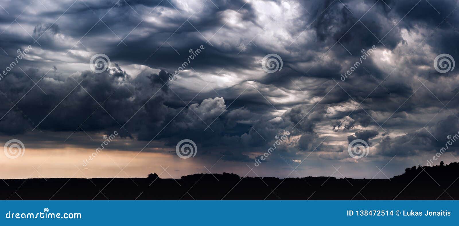 Panoramic Image of Storm Clouds with Asperitas Clouds Stock Photo ...