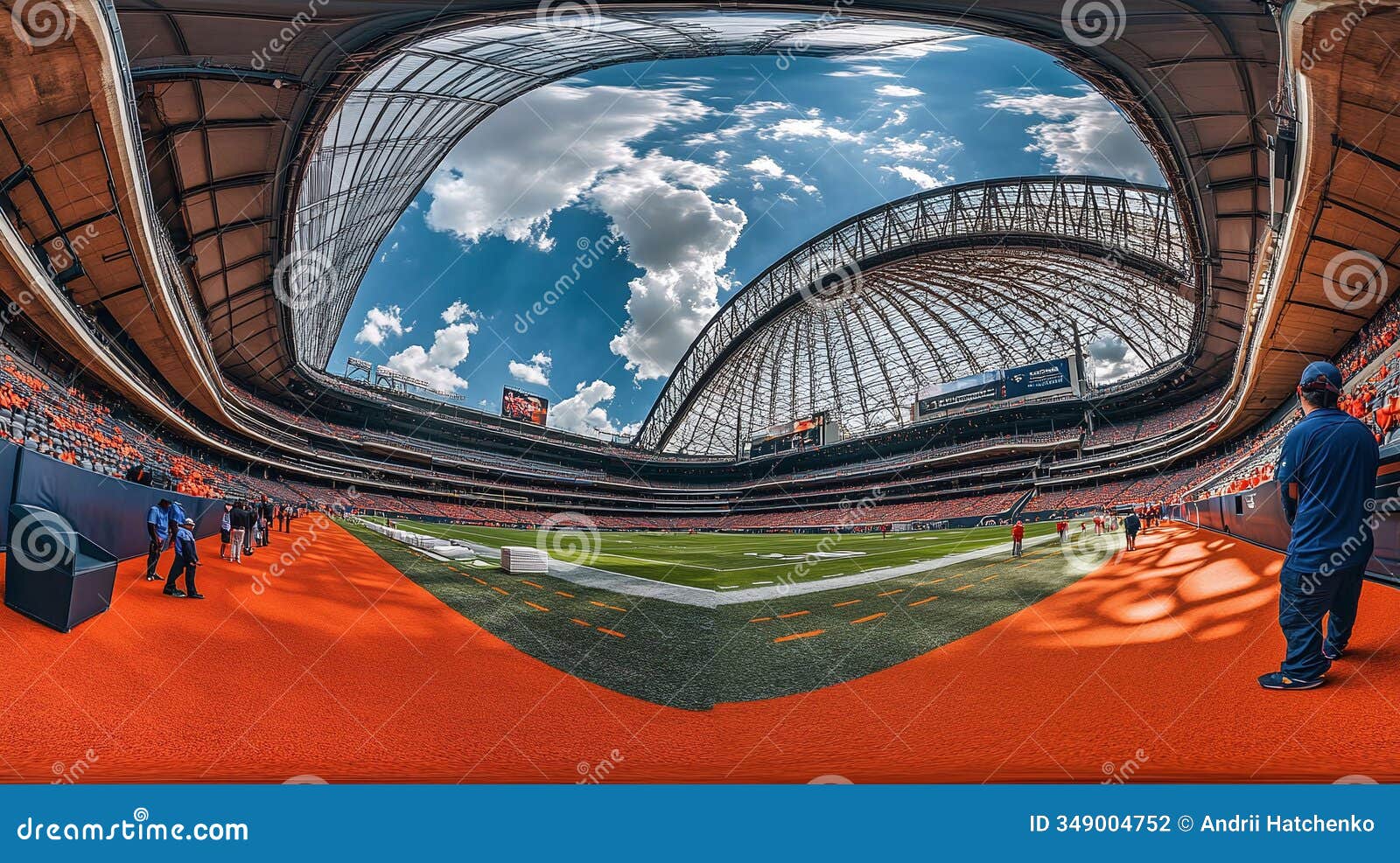 A Panoramic Interior View of a Dome Stadium with a Retractable Roof ...
