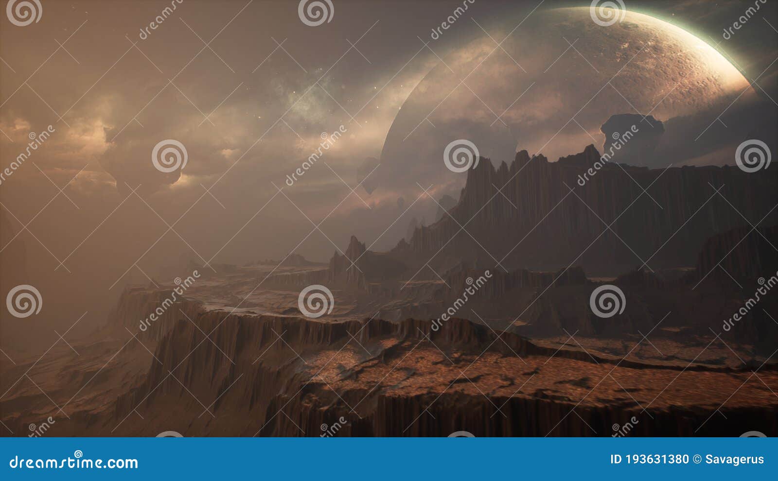 Panoramic Landscape on the Surface of an Alien Unusual Planet. 3D ...