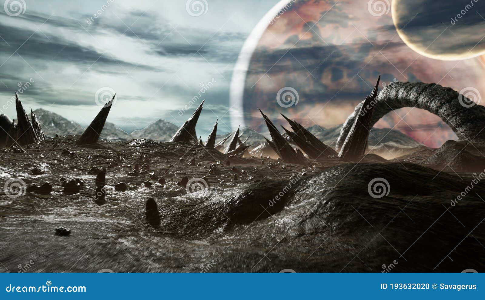 Panoramic Landscape of the Surface of a Creepy Alien Planet. 3D ...