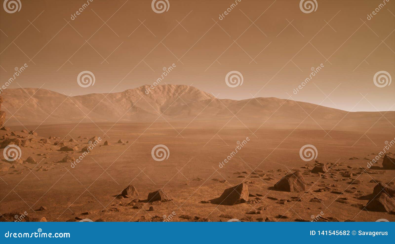Panoramic Landscape on the Surface of Mars. 3D Rendering Stock ...