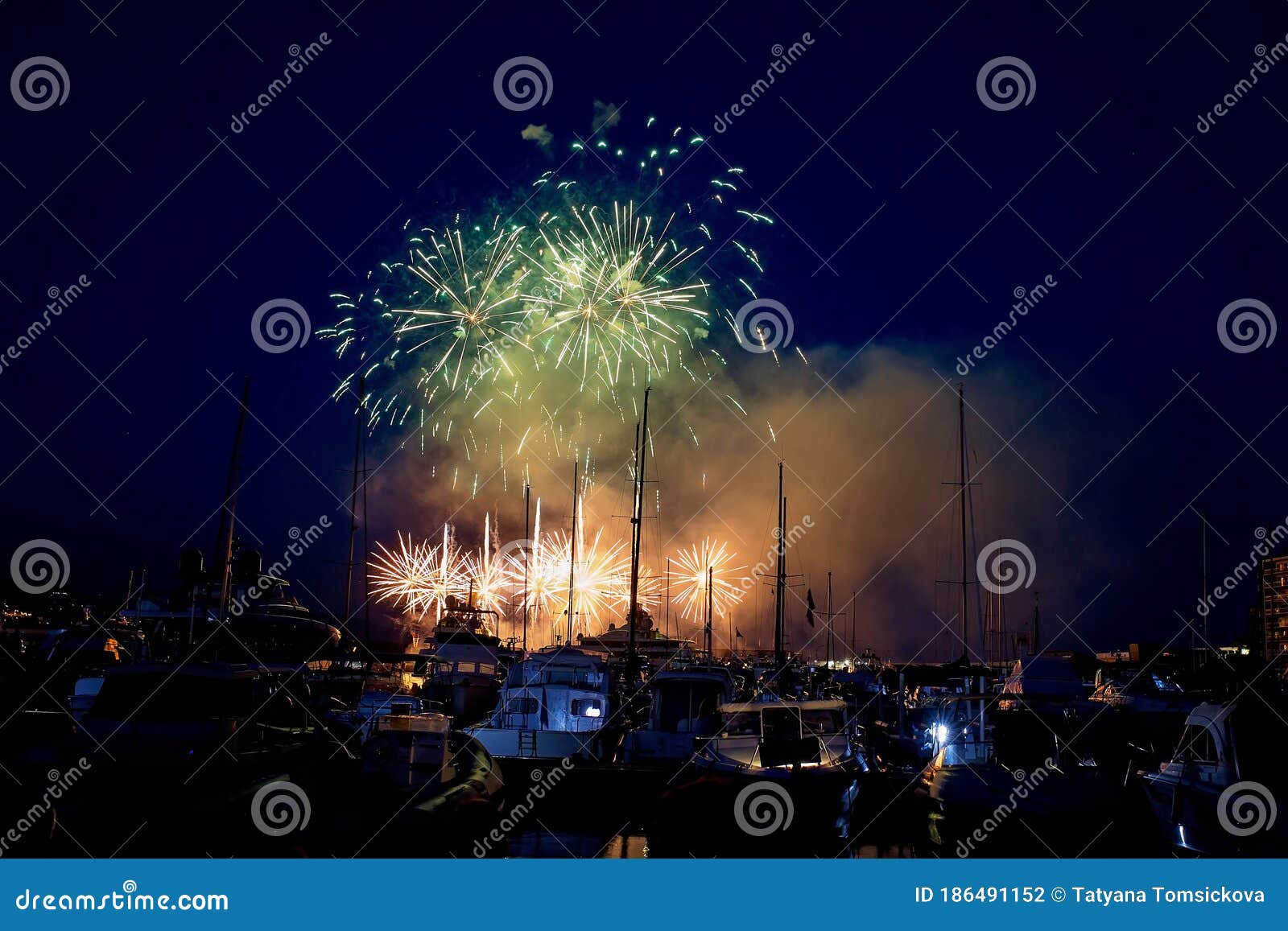 Panoramic Lovely View of Fireworks on the Principality of Monaco Stock ...