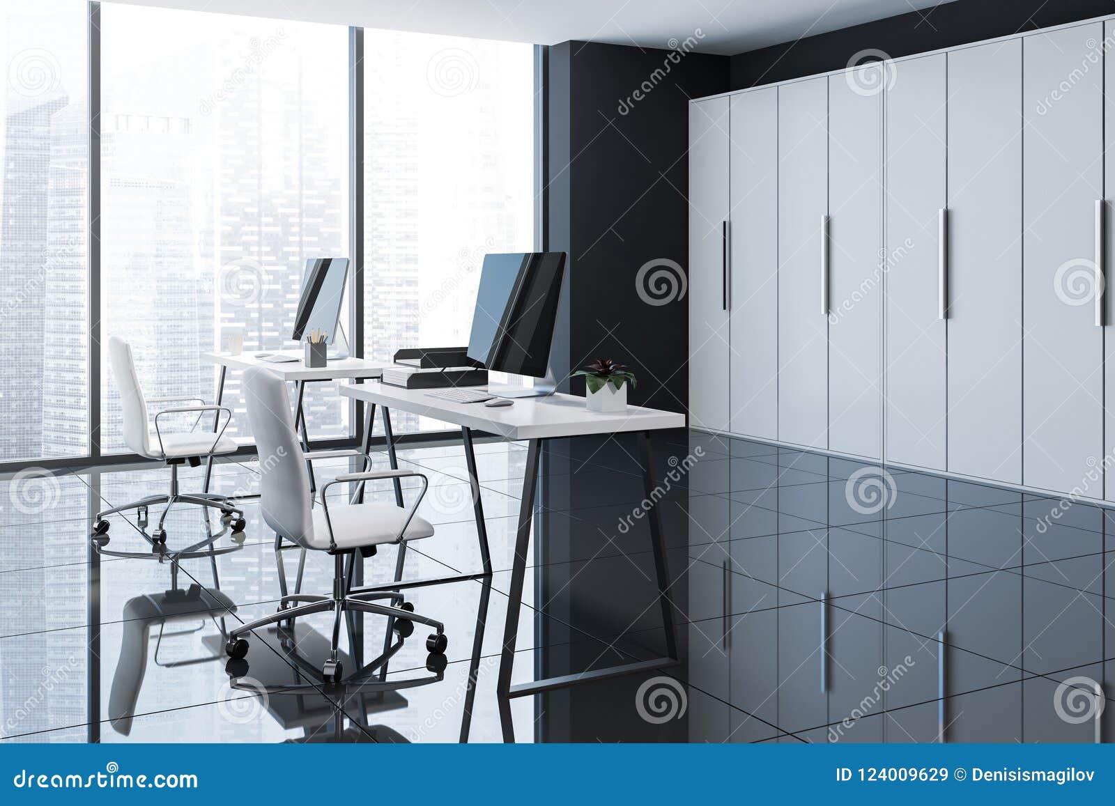 Panoramic Manager Office Corner Stock Illustration - Illustration of ...