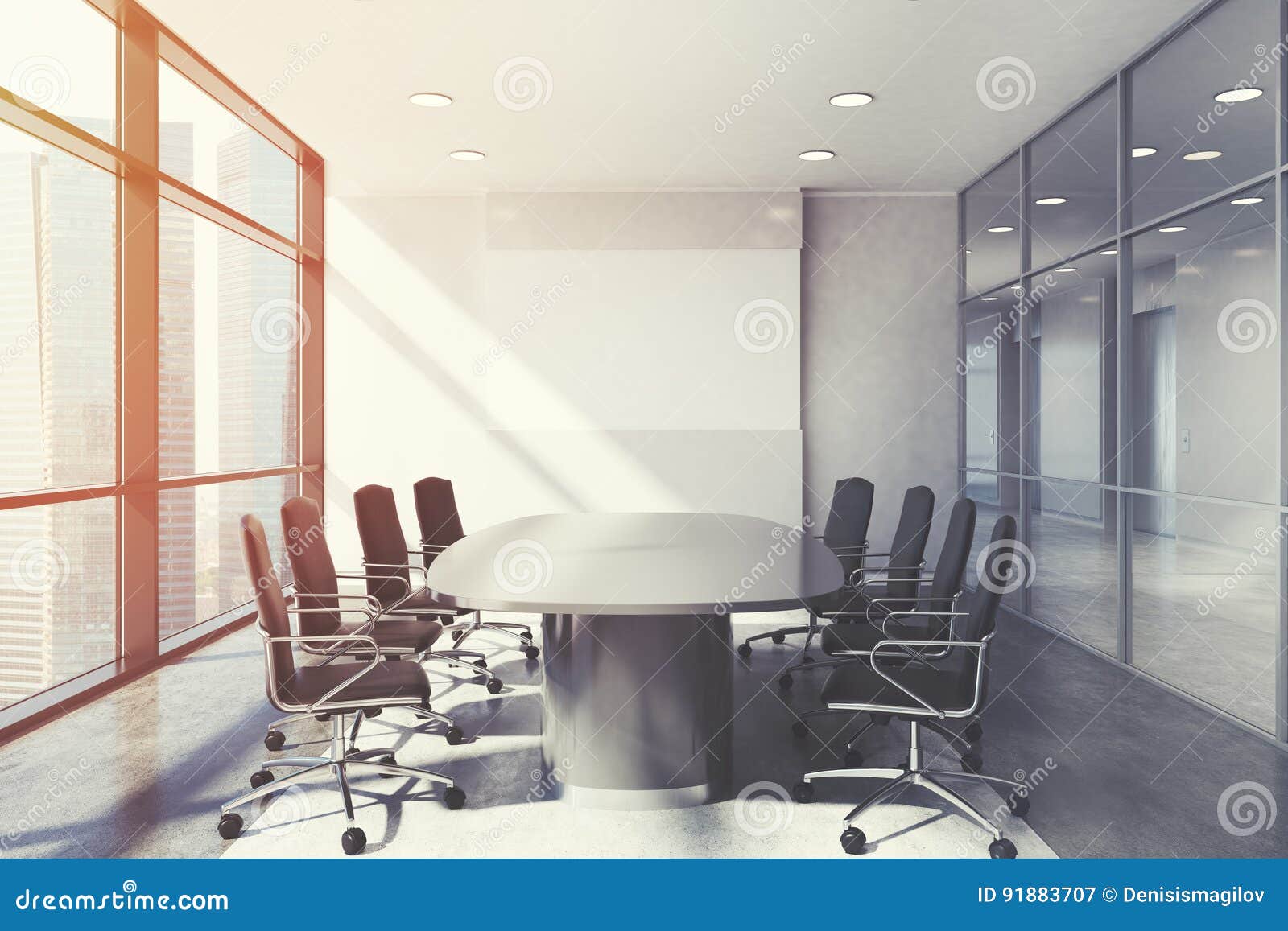 Panoramic Meeting Room Front View, Toned Stock Illustration ...
