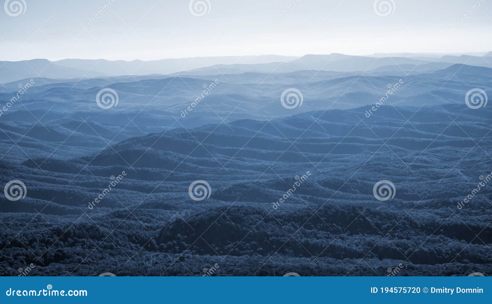 Panoramic Minimalistic View of Distant Blue Wooded Hills Stock Photo ...