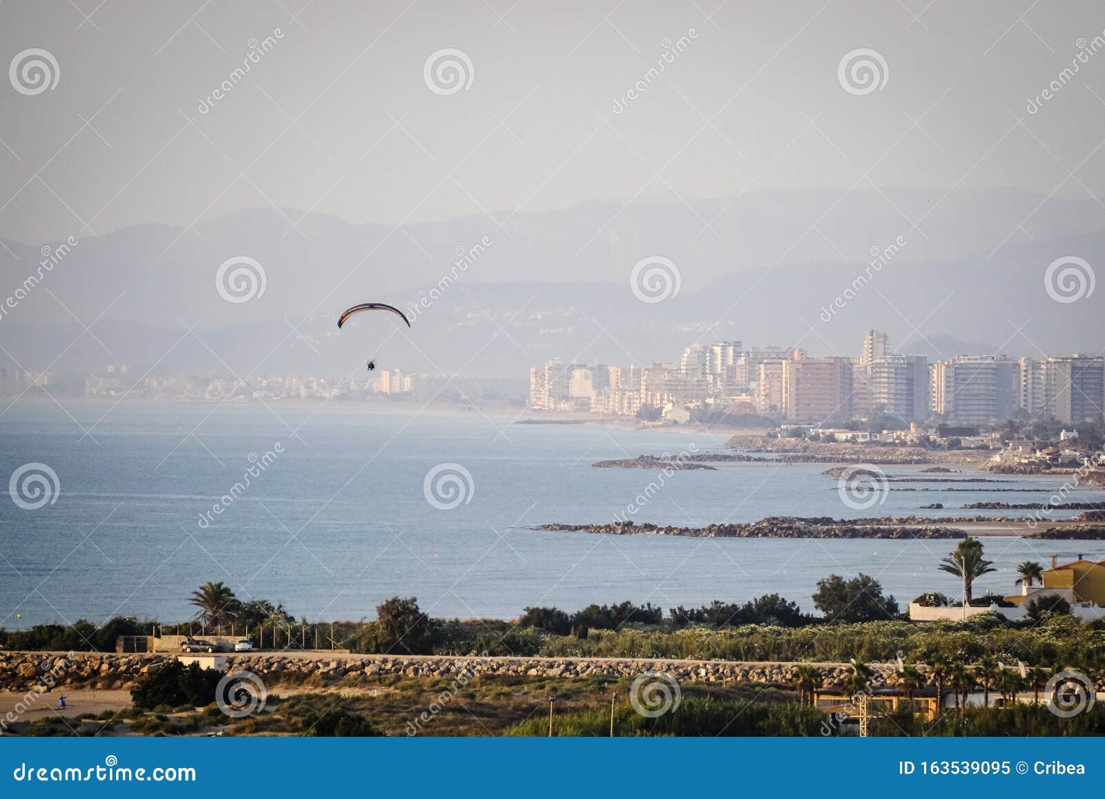 Panoramic of a Mountain with a Parapent Stock Image - Image of ...