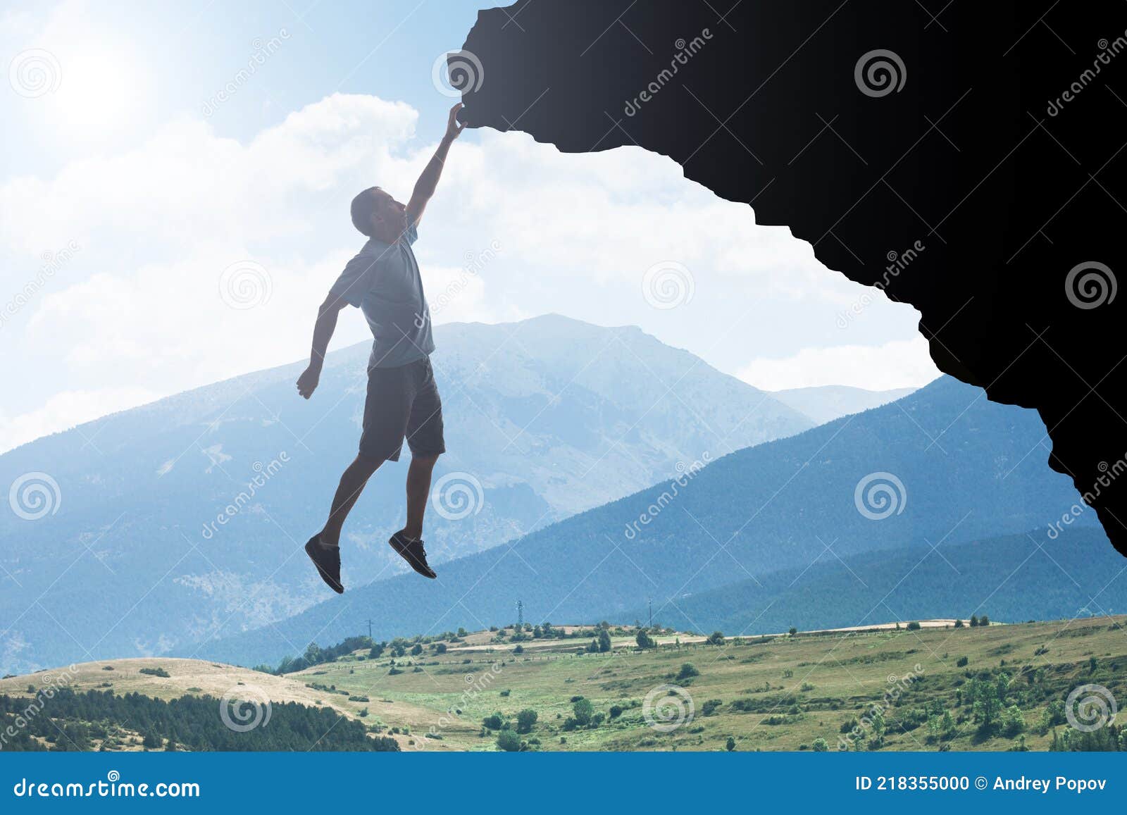 Man without a Net Hanging Over the Rock Stock Photo - Image of extreme ...