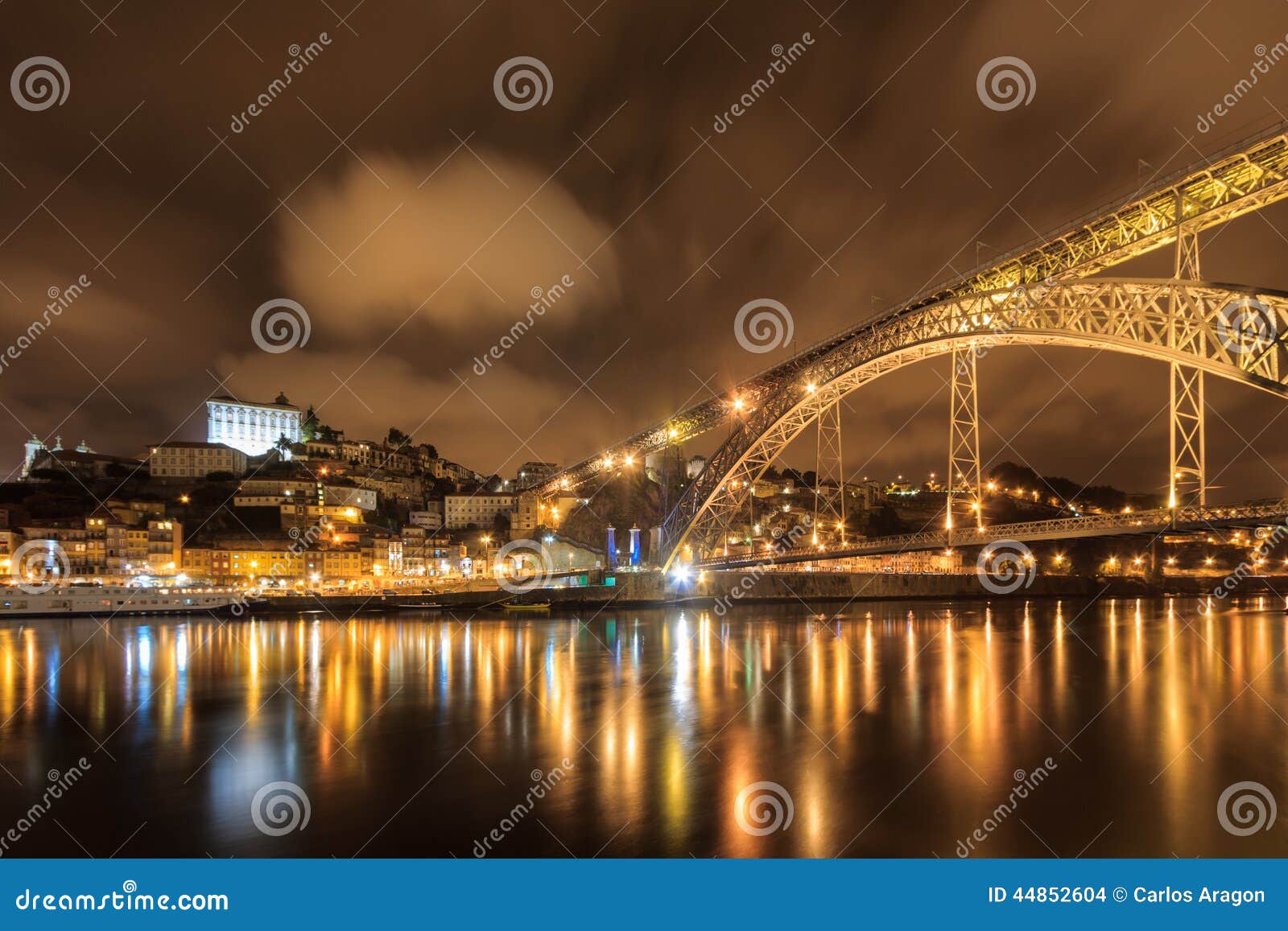 Panoramic night of Porto stock photo. Image of bridge - 44852604
