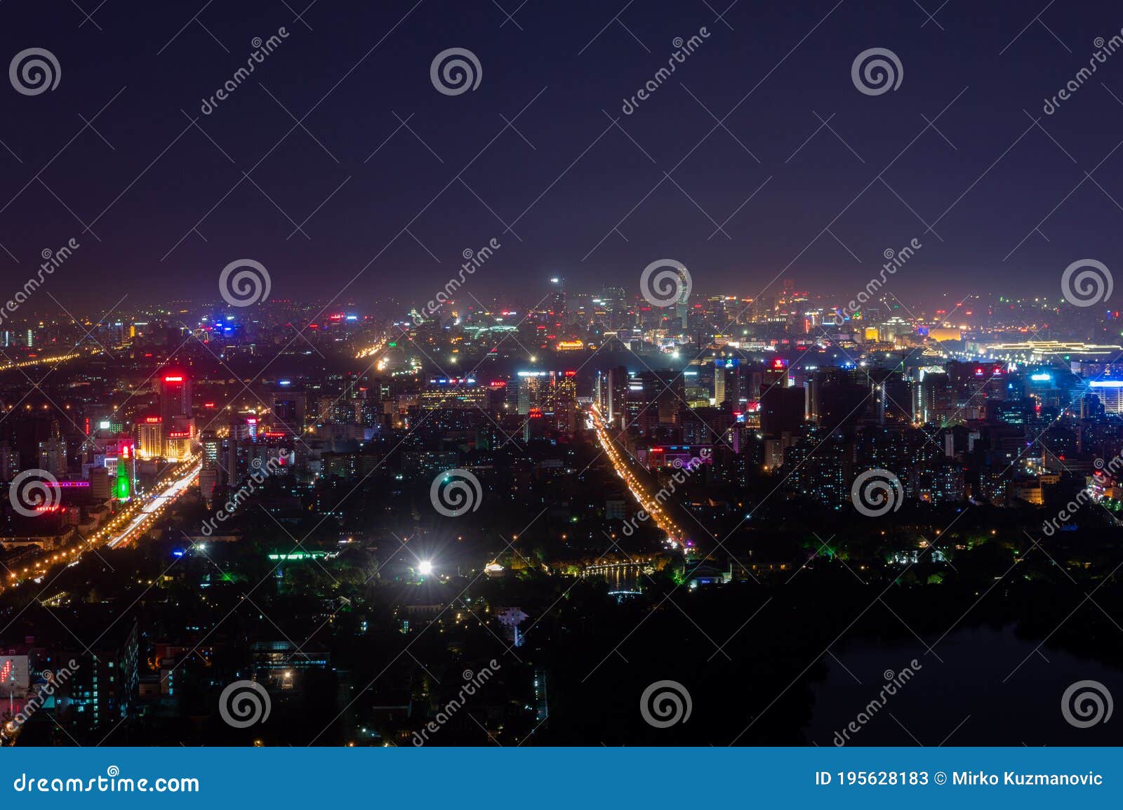 Panoramic Night View of Beijing Cityscape, View from Central Television ...