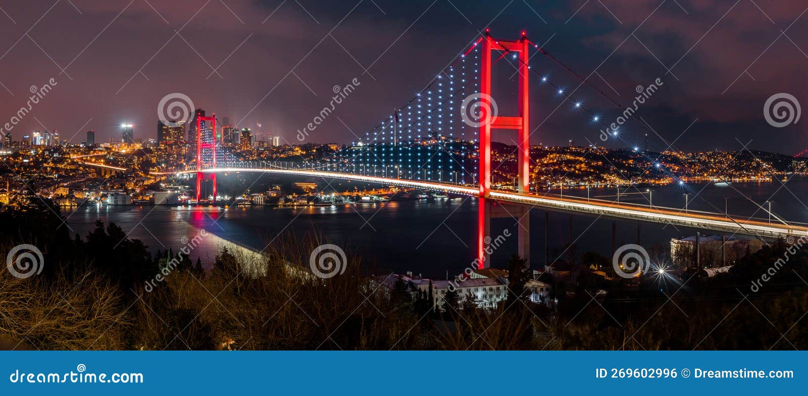 Panoramic Night View of Istanbul Bridge Editorial Photo - Image of ...