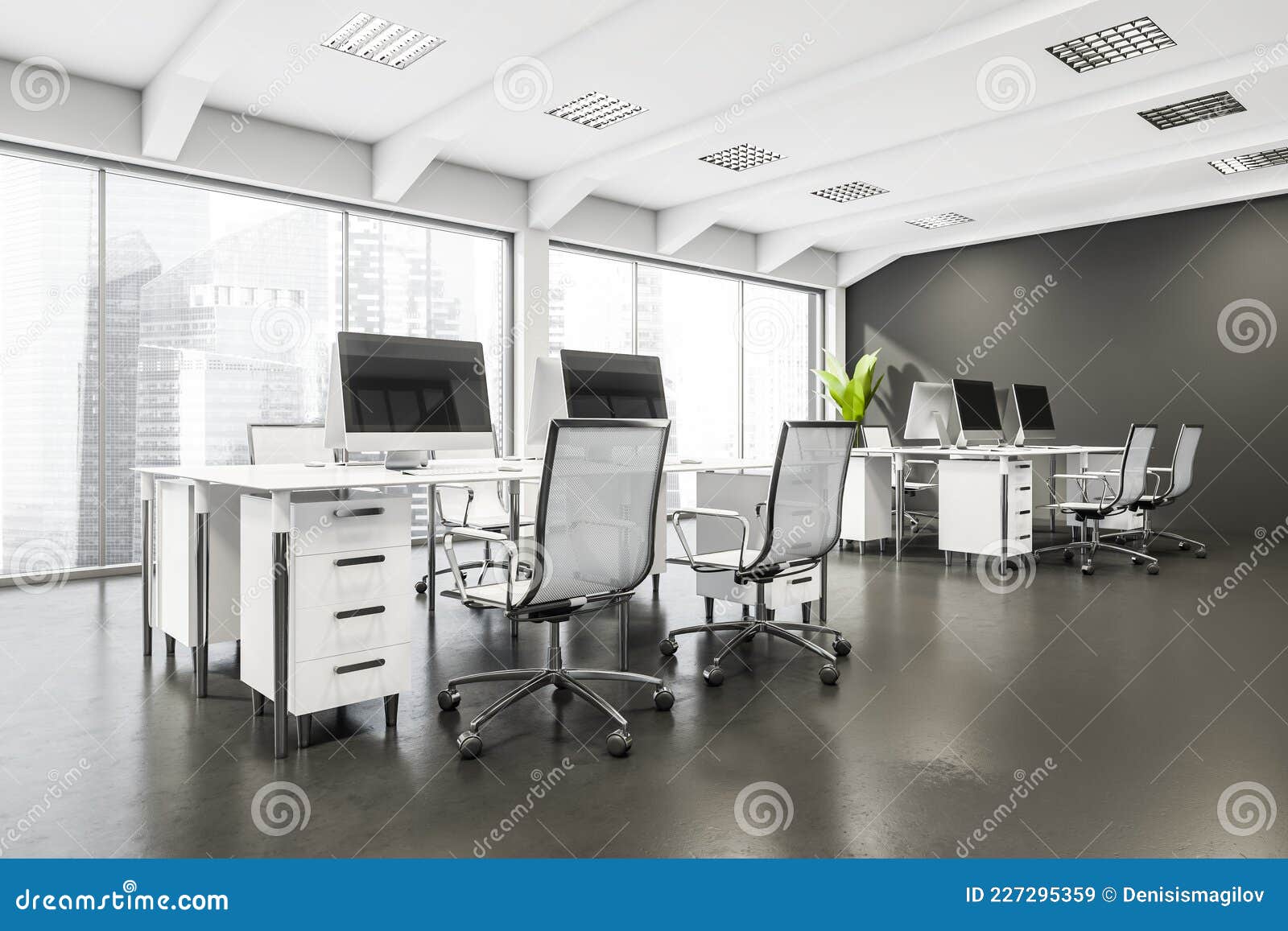 Panoramic Office Design in White and Grey. Corner View Stock ...