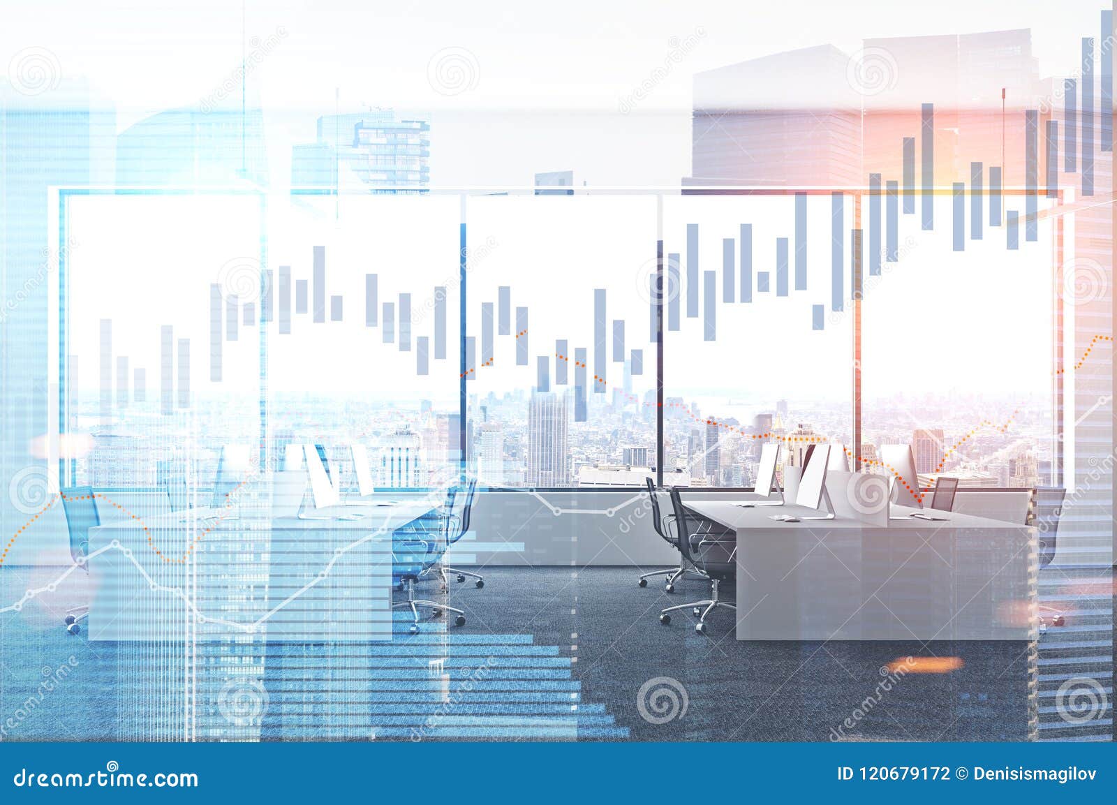 Open Space Office and Graphs in a City, Corporate Stock Illustration ...