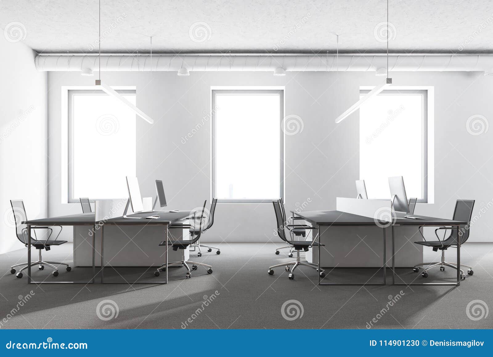 Panoramic Office Interior, Gray Stock Illustration - Illustration of ...