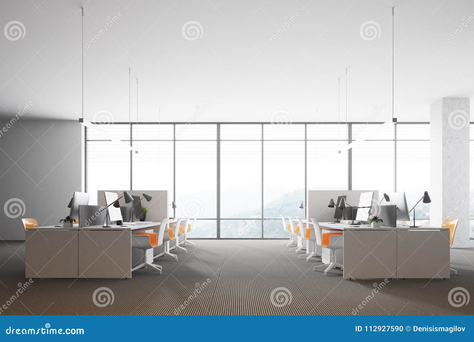 Panoramic Open Space Office, Side View Stock Illustration ...