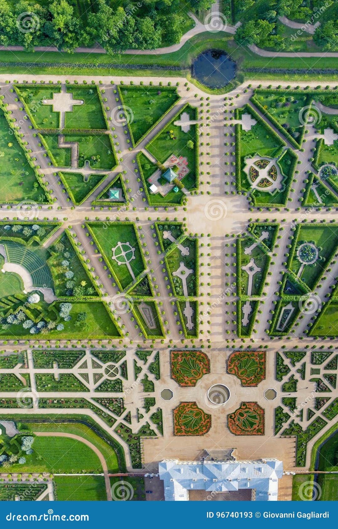 Panoramic Overhead View of Rundale Castle Gardens, Lithuania Stock ...