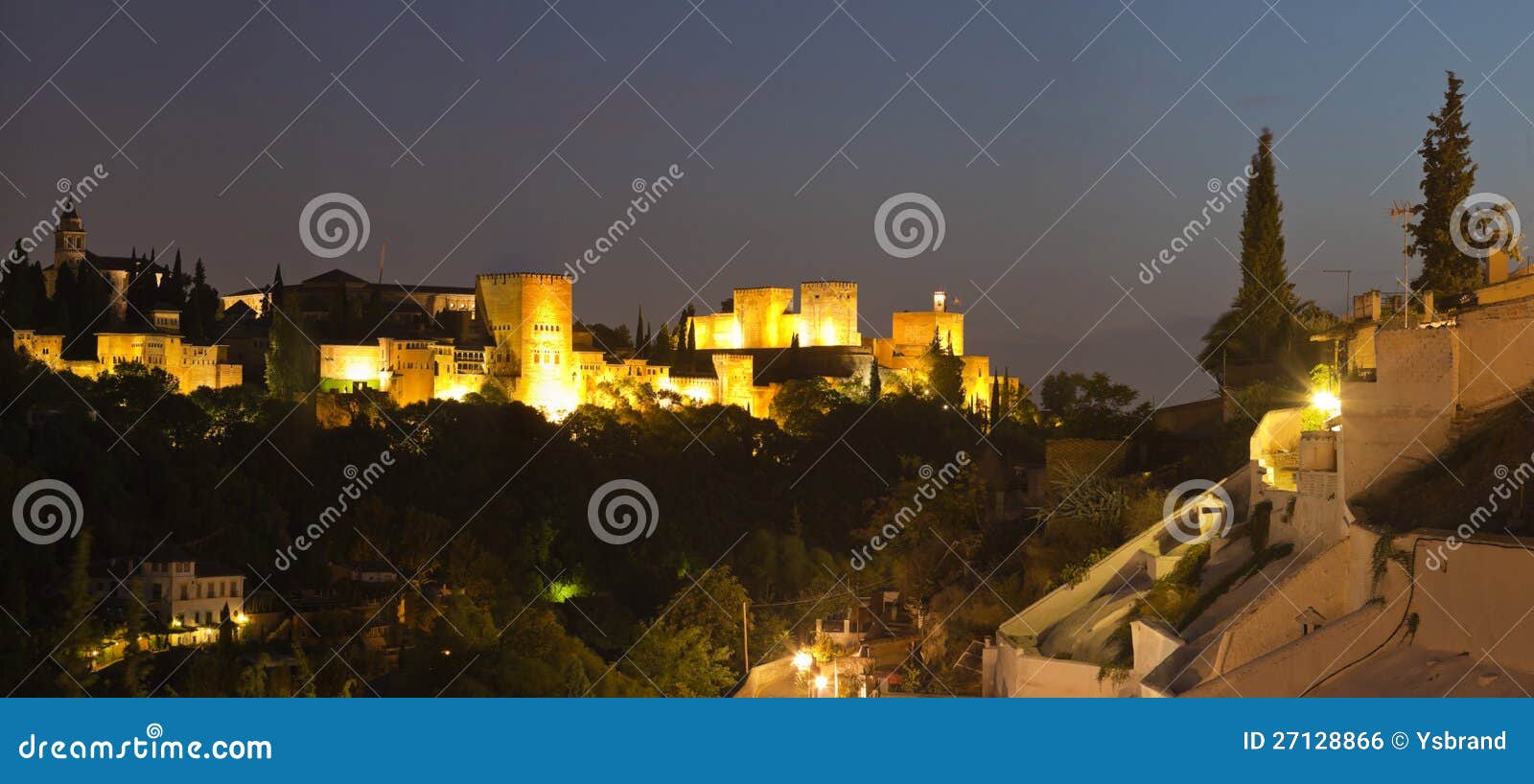 Panoramic Photo of the Alhambra at Night. Stock Photo - Image of ...