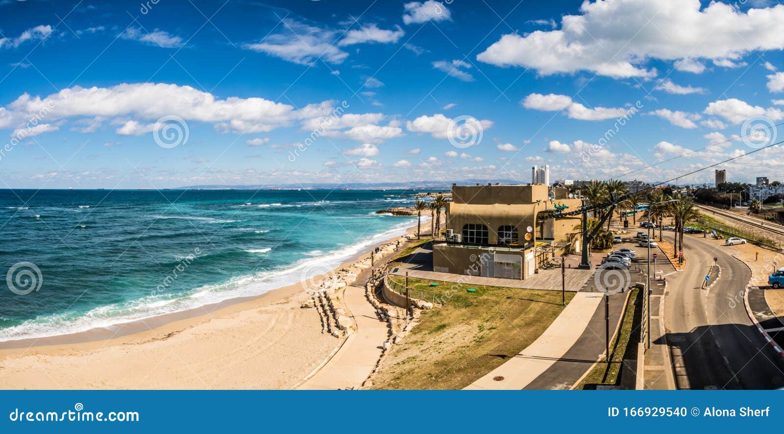 A Panoramic Photo of a Beach in Haifa, Israel Stock Photo - Image of ...