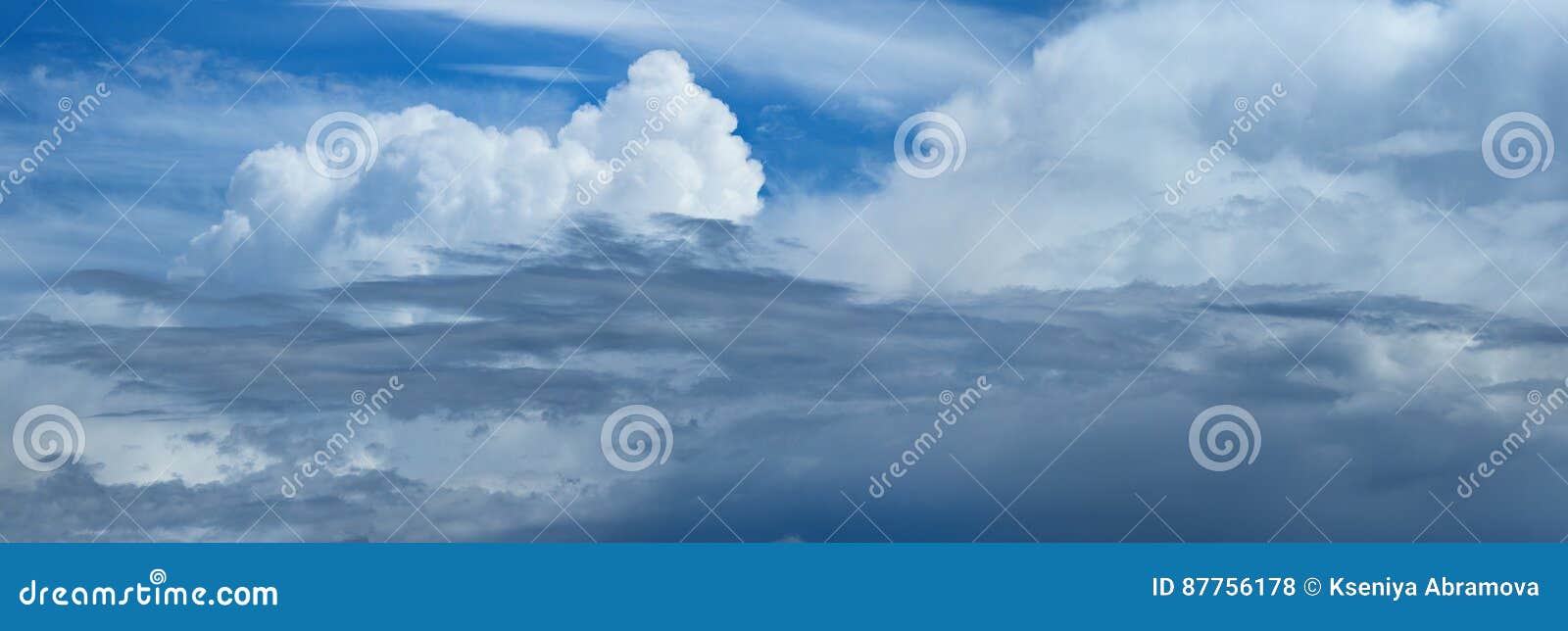 Panoramic Photo of Blue Sky with White Cumulus Clouds Stock Photo ...