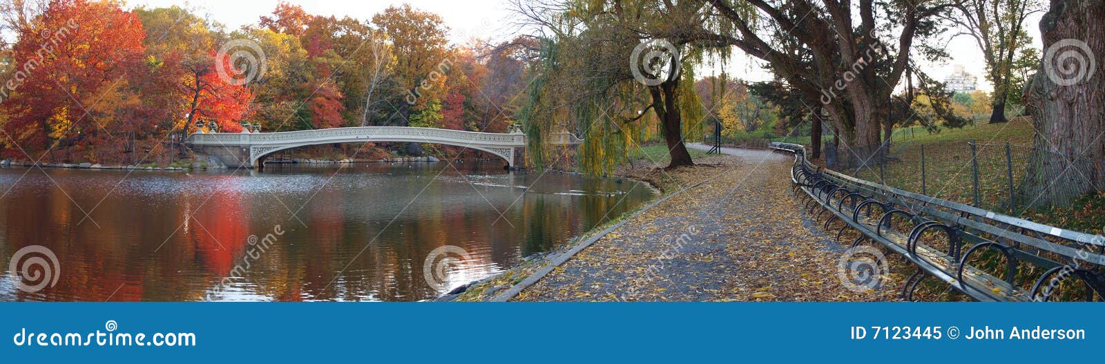 Panoramic Photo of Bow Bridge Stock Image - Image of central, tree: 7123445
