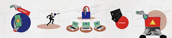 Panoramic Photo Collage Computer Cyber Security Data Protection ...