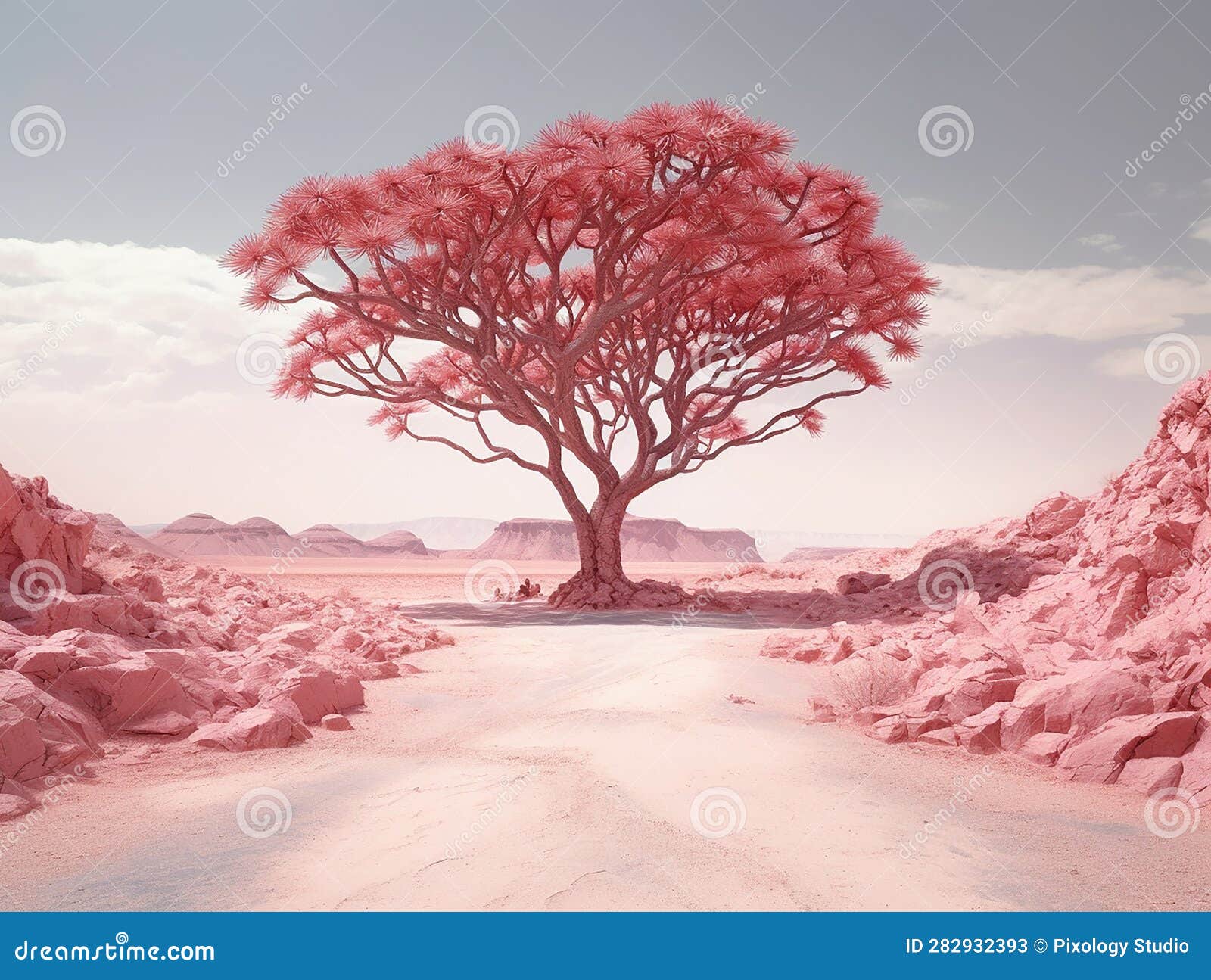 Panoramic Picture of a Baby Pink Leafed Tree in the Middle of Red ...