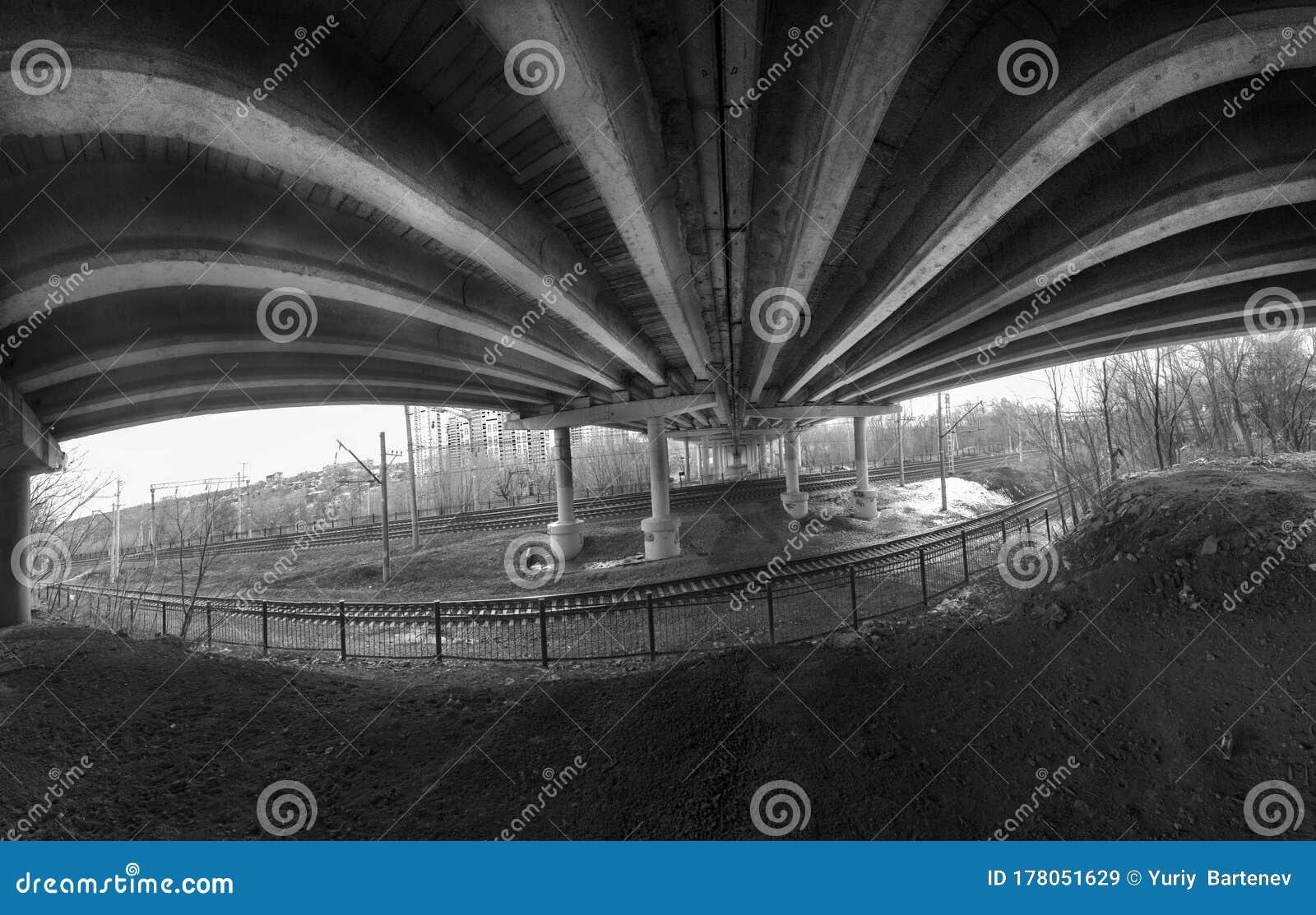 Panoramic Picture of the Bridge with Distortion of Space. Bottom View ...