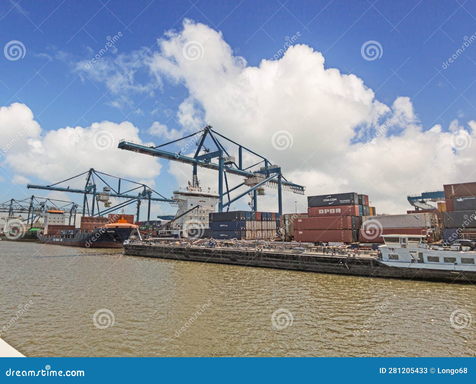 Panoramic Picture from Port Rotterdam with Transport Ships Editorial ...