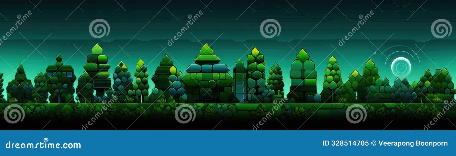 Panoramic Pixel Art Scene in Chibi Style Stock Illustration ...
