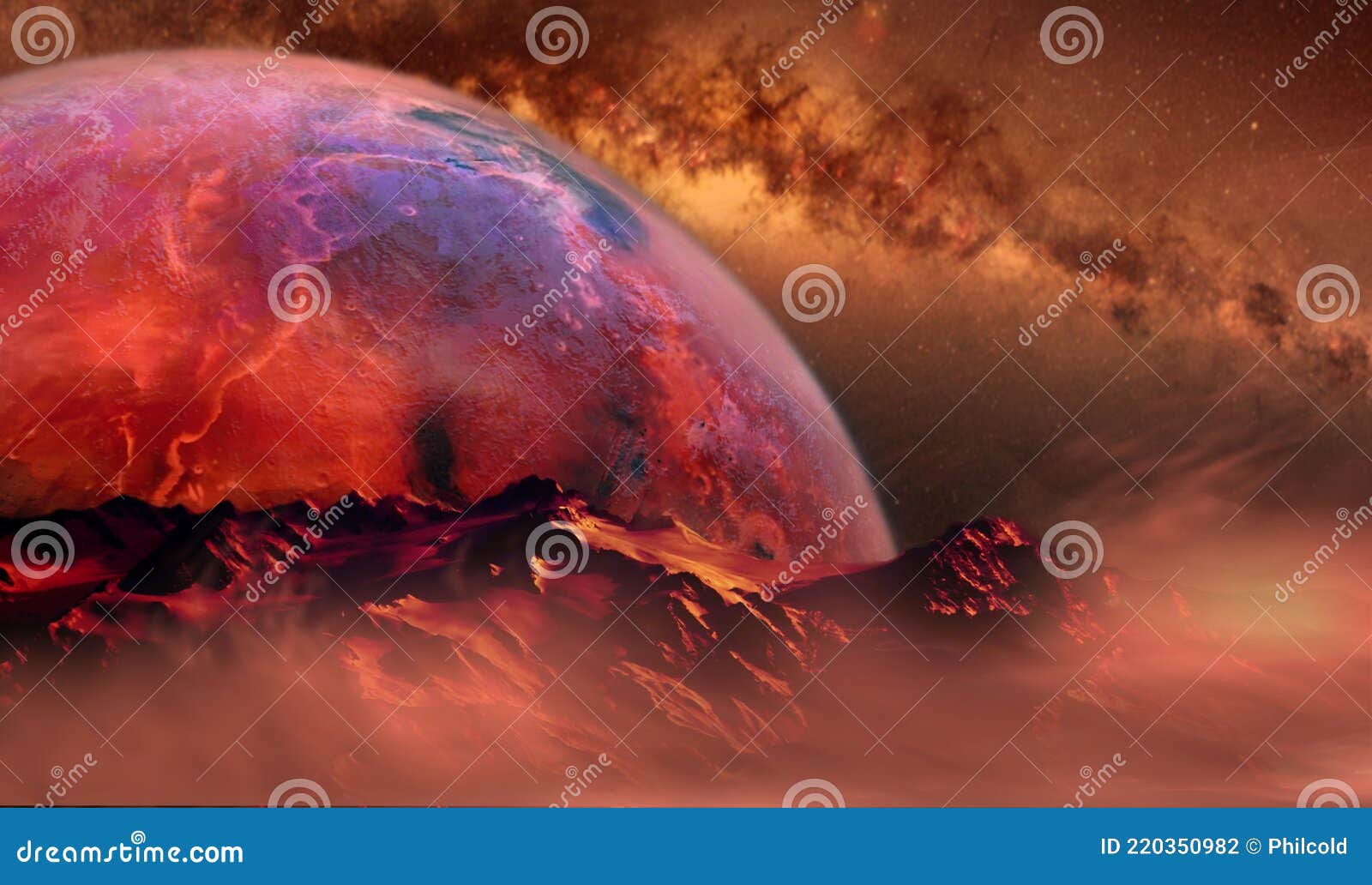 Panoramic Red Alien Landscape Stock Illustration - Illustration of ...