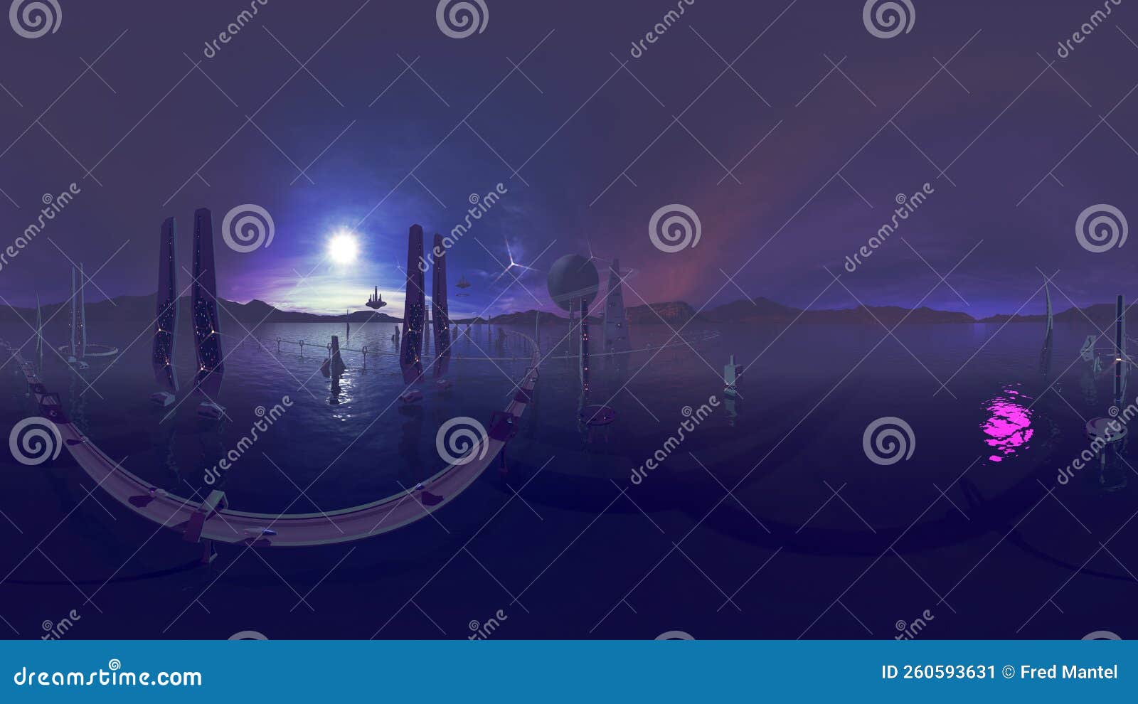 Panoramic Rendering of an Alien Planet Stock Illustration ...