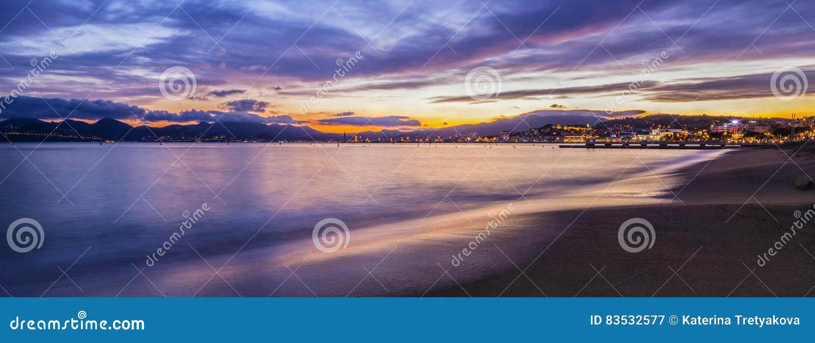 Panoramic Scene of the Cannes Stock Image - Image of twilight, riviera ...
