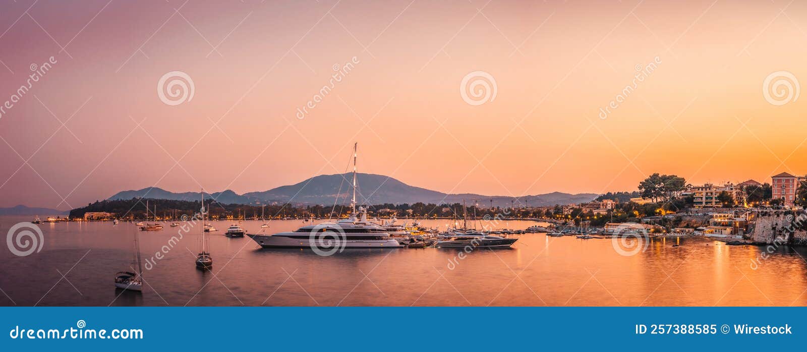 Panoramic Scenery of a Beautiful Harbor at Sunset Stock Image - Image ...