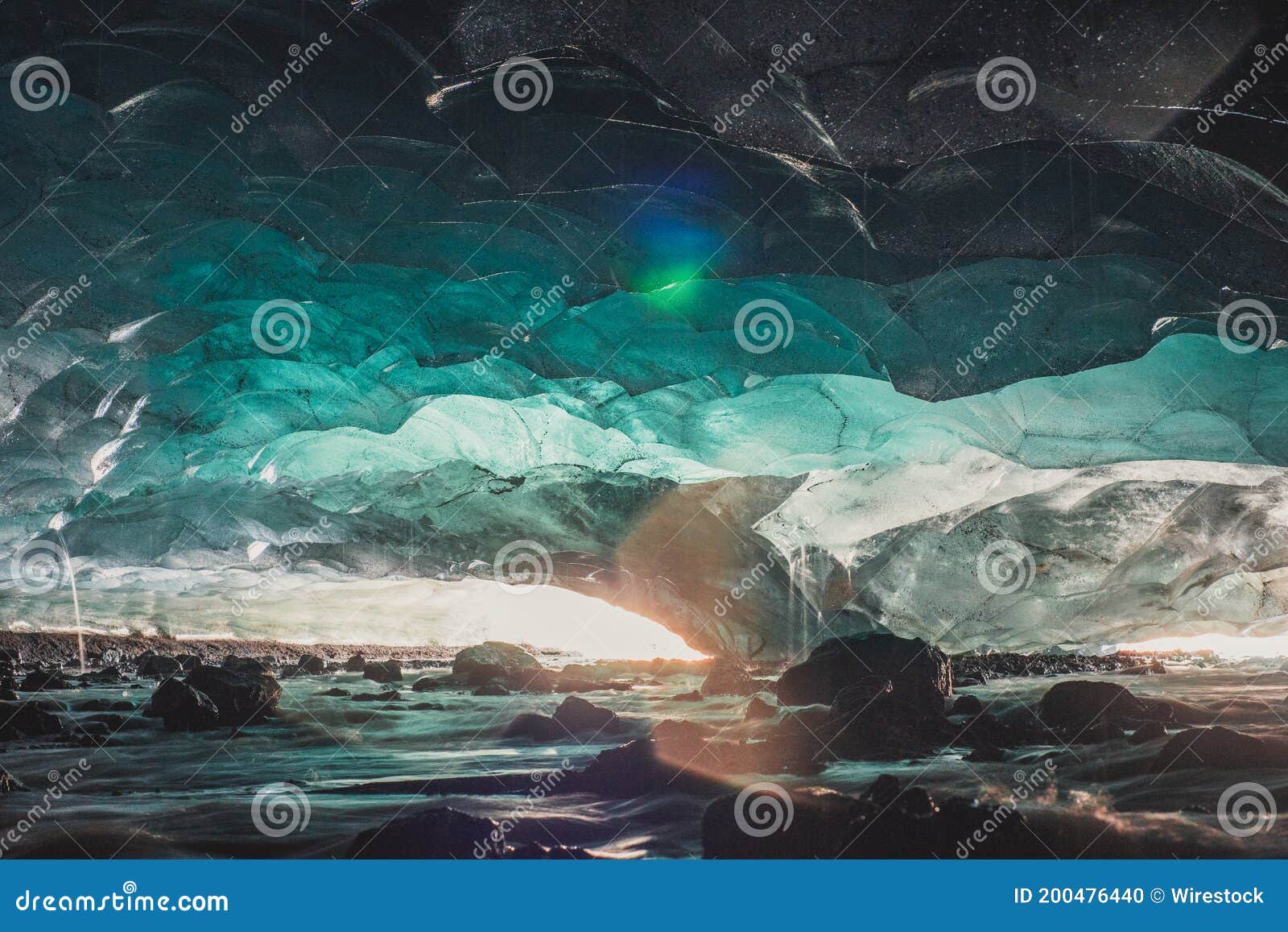 Panoramic Shot of Calypso Ice Cave Under a Glacier Stock Photo - Image ...