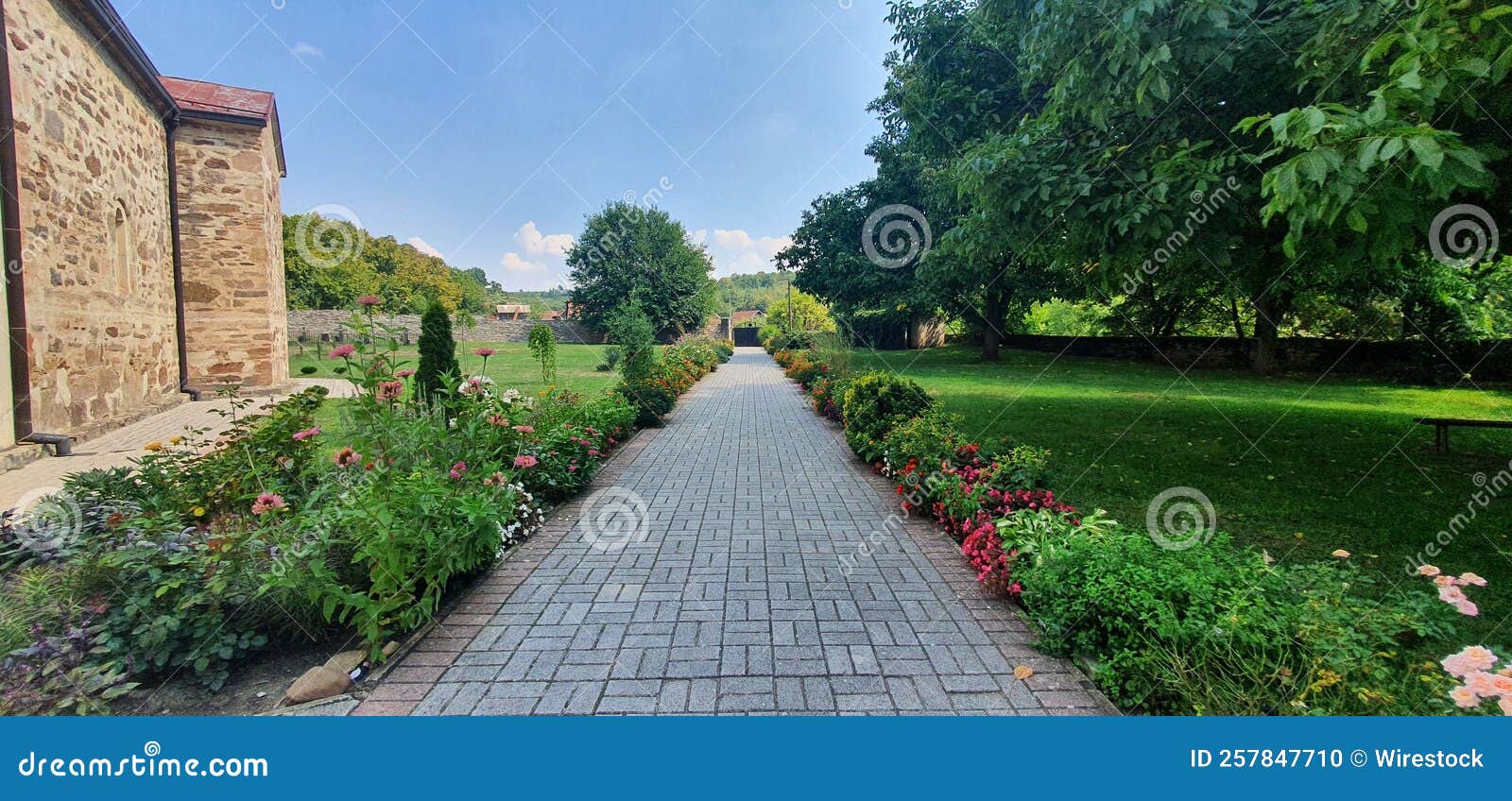 Panoramic Shot of an Empty Pathway by the Mesic Monastery in Serbia ...