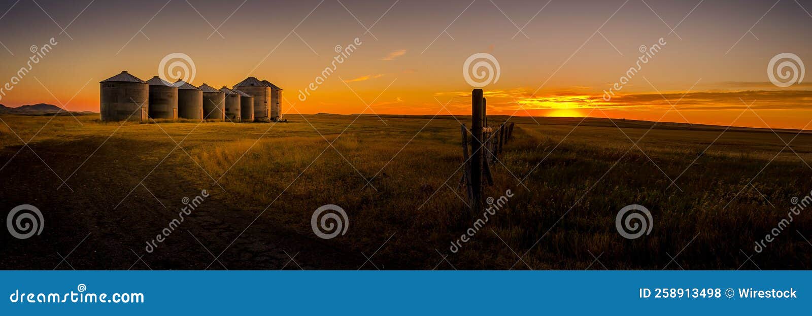 Panoramic Shot of Grain Silos in Montana during the Sunset Stock Photo ...