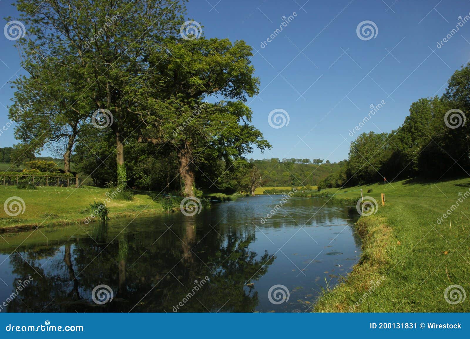 Panoramic Shot of a River Flowing Downstream on a Clear Sky Background ...