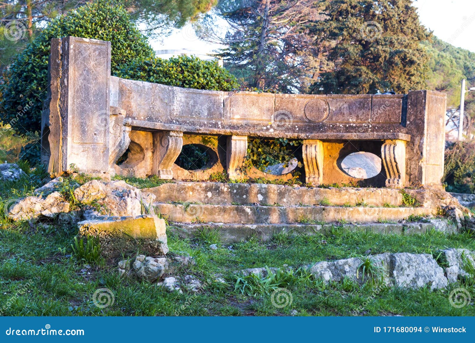Panoramic Shot of a Ruins of an Ancient Stage with Trees in the ...