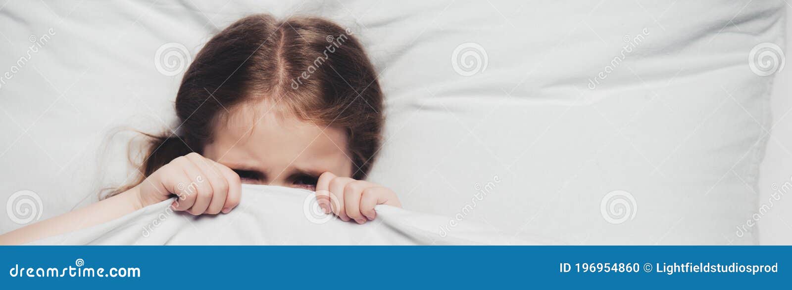 Shot of Scared Child Hiding Under Blanket Stock Photo - Image of lying ...