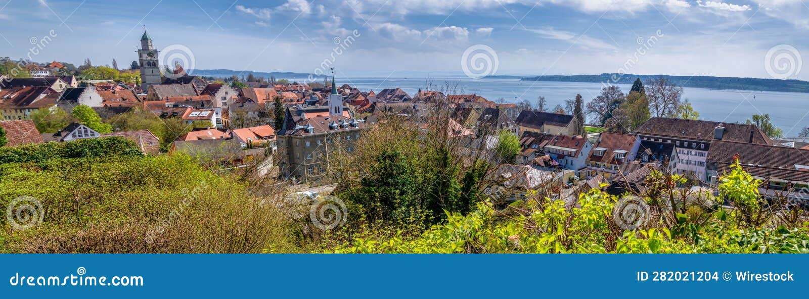 Panoramic Shot of Uberlingen with Lake Constance in the Background ...