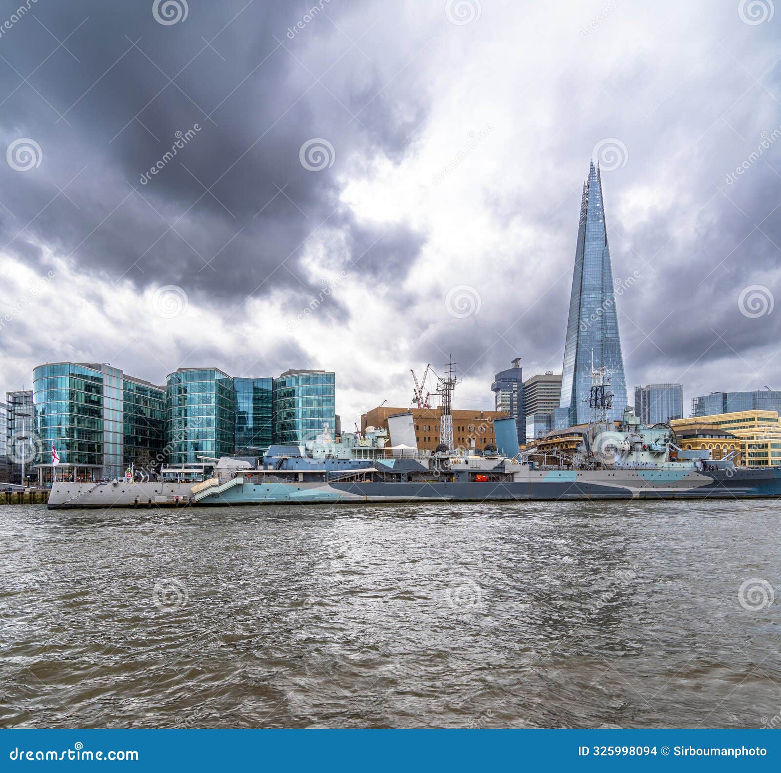 Panoramic Side View of the Floating War Museum Ship HMS Belfast Docked ...