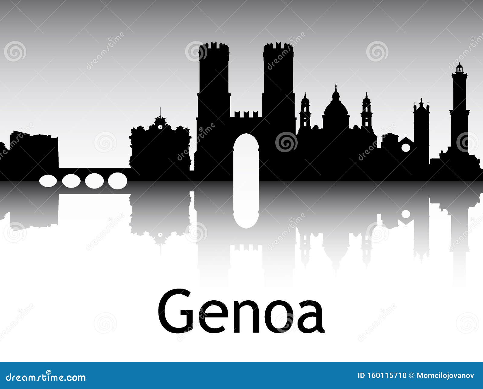 Panoramic Silhouette Skyline of Genoa Italy Stock Vector - Illustration ...