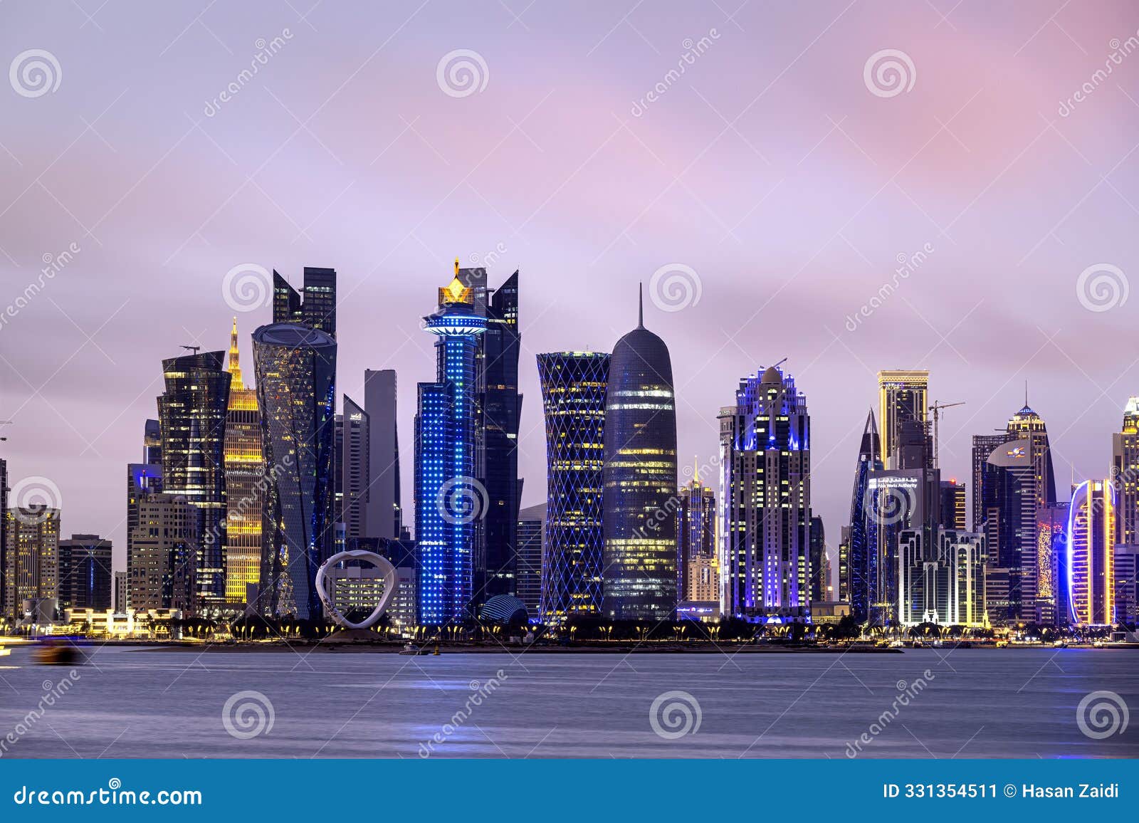 The Panoramic Skyline of Doha, Qatar during Sunrise Editorial Photo ...