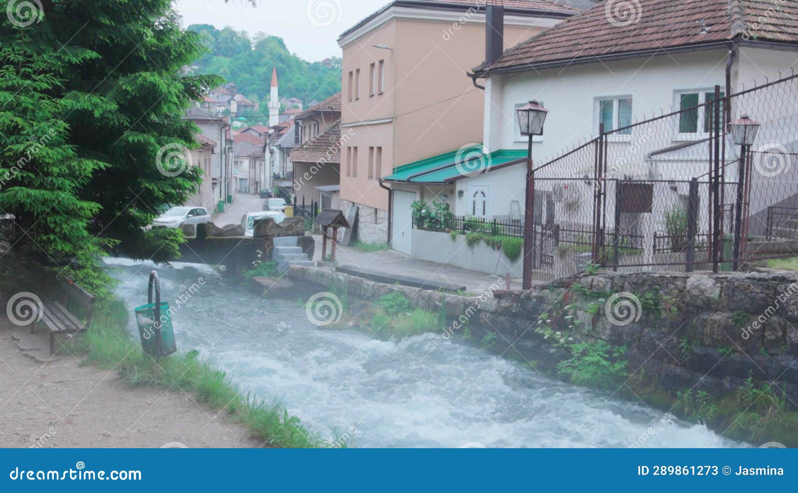 Panoramic Slow-Motion View of Blue Water Stream in Travnik Stock Video ...