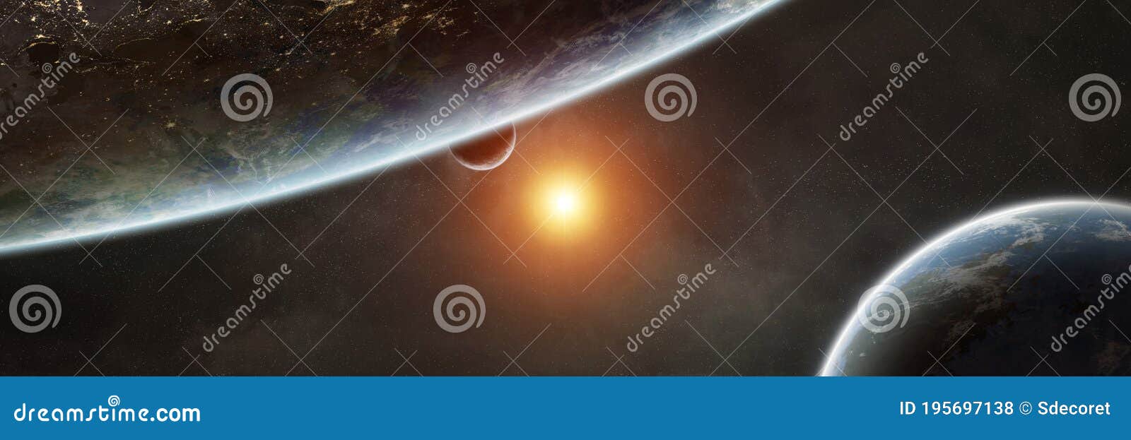 Panoramic Space Planets Background. Panorama of Distant Solar System ...