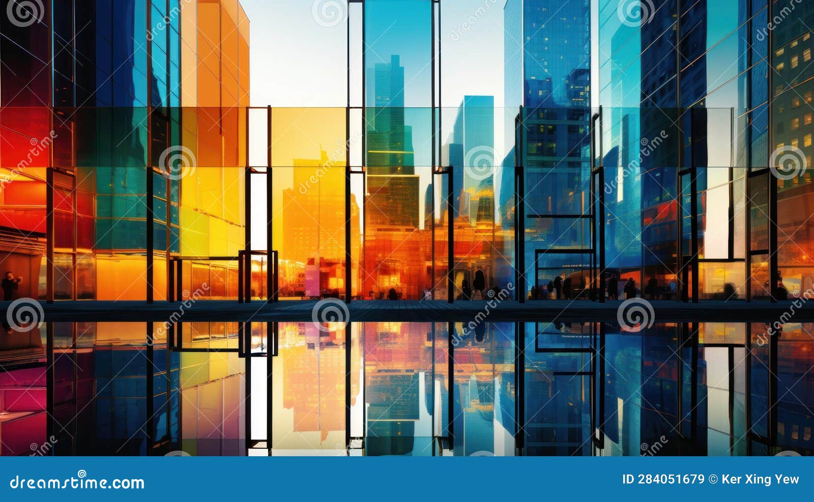 Panoramic Stunning Glass Facade of Modern Skyscraper Reflection Stock ...