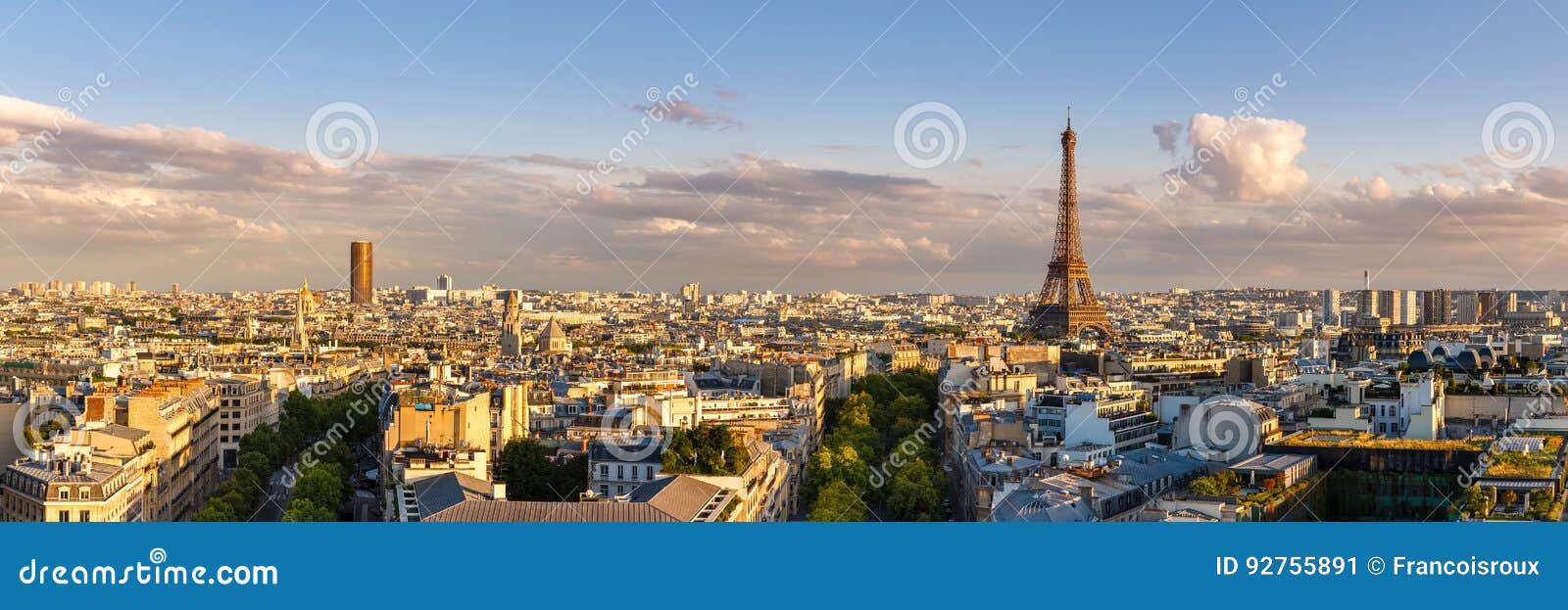 Panoramic Summer View of Paris Rooftops at Sunset with the Eiffel Tower ...