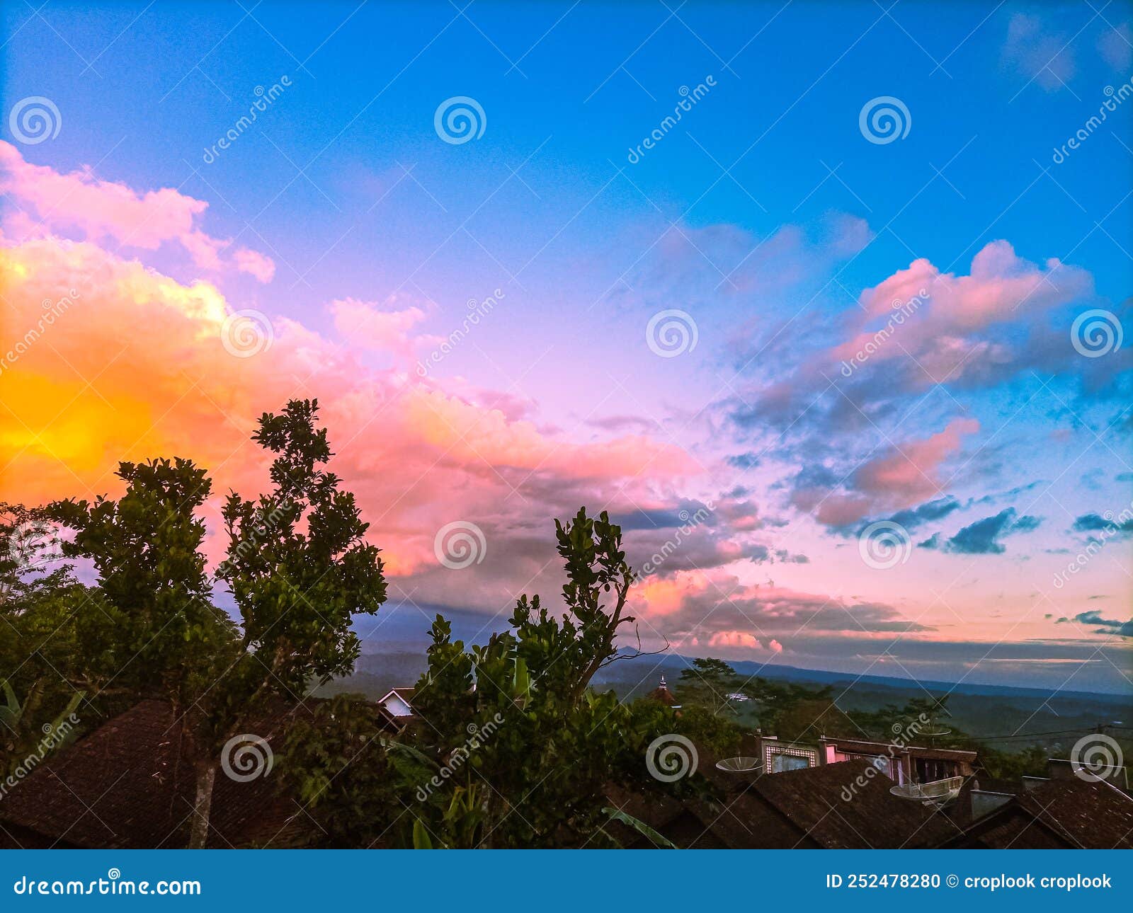 Panoramic Sunny Evening Sky in the Village Stock Photo - Image of ...