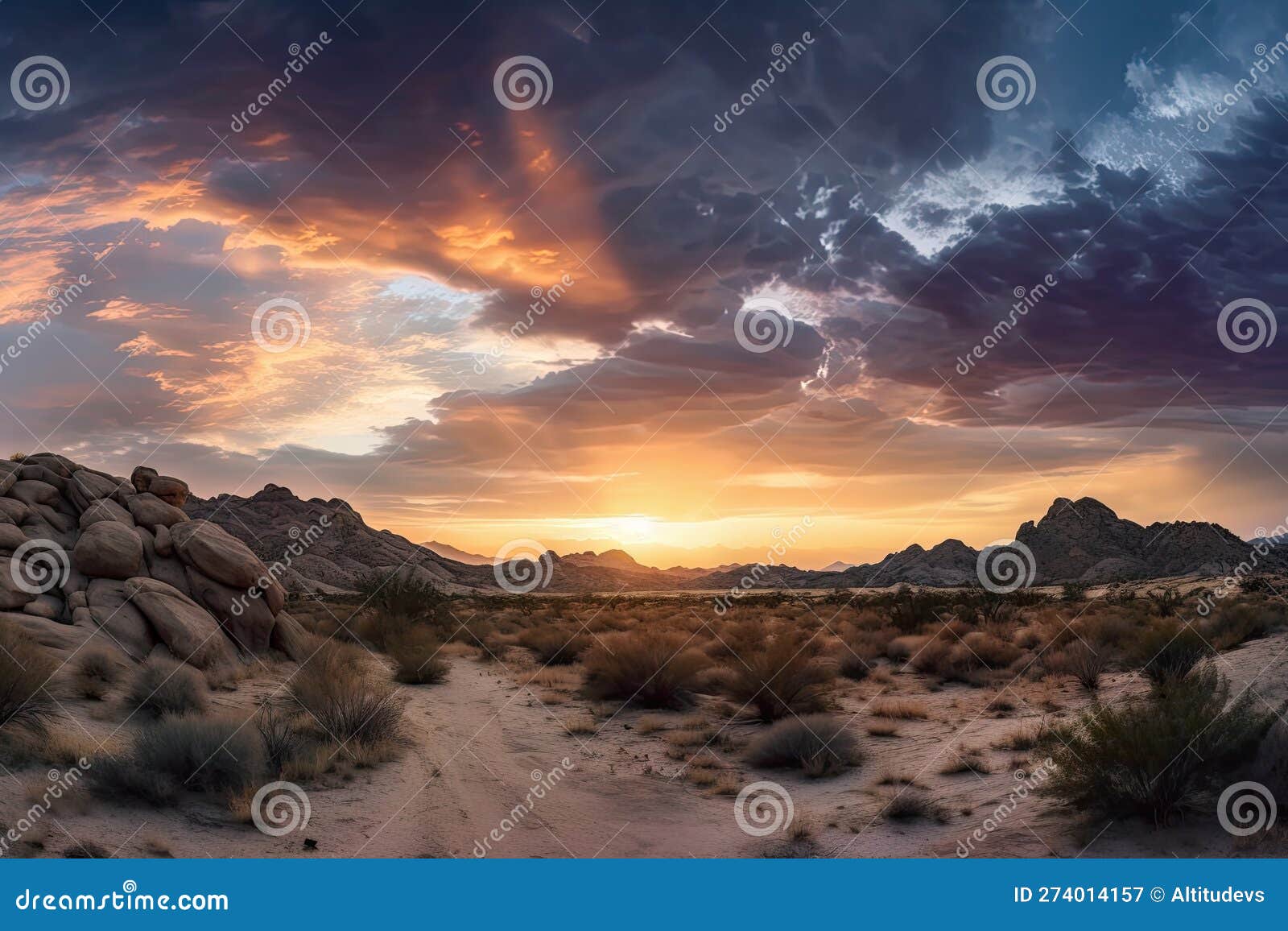 Panoramic Sunrise Over Desert Landscape, with Dramatic Clouds and Sky ...