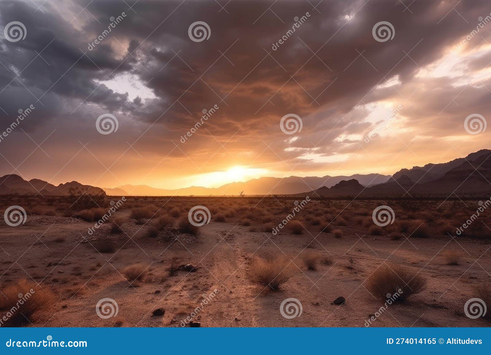 Panoramic Sunrise Over Desert Landscape, with Dramatic Clouds and Sky ...
