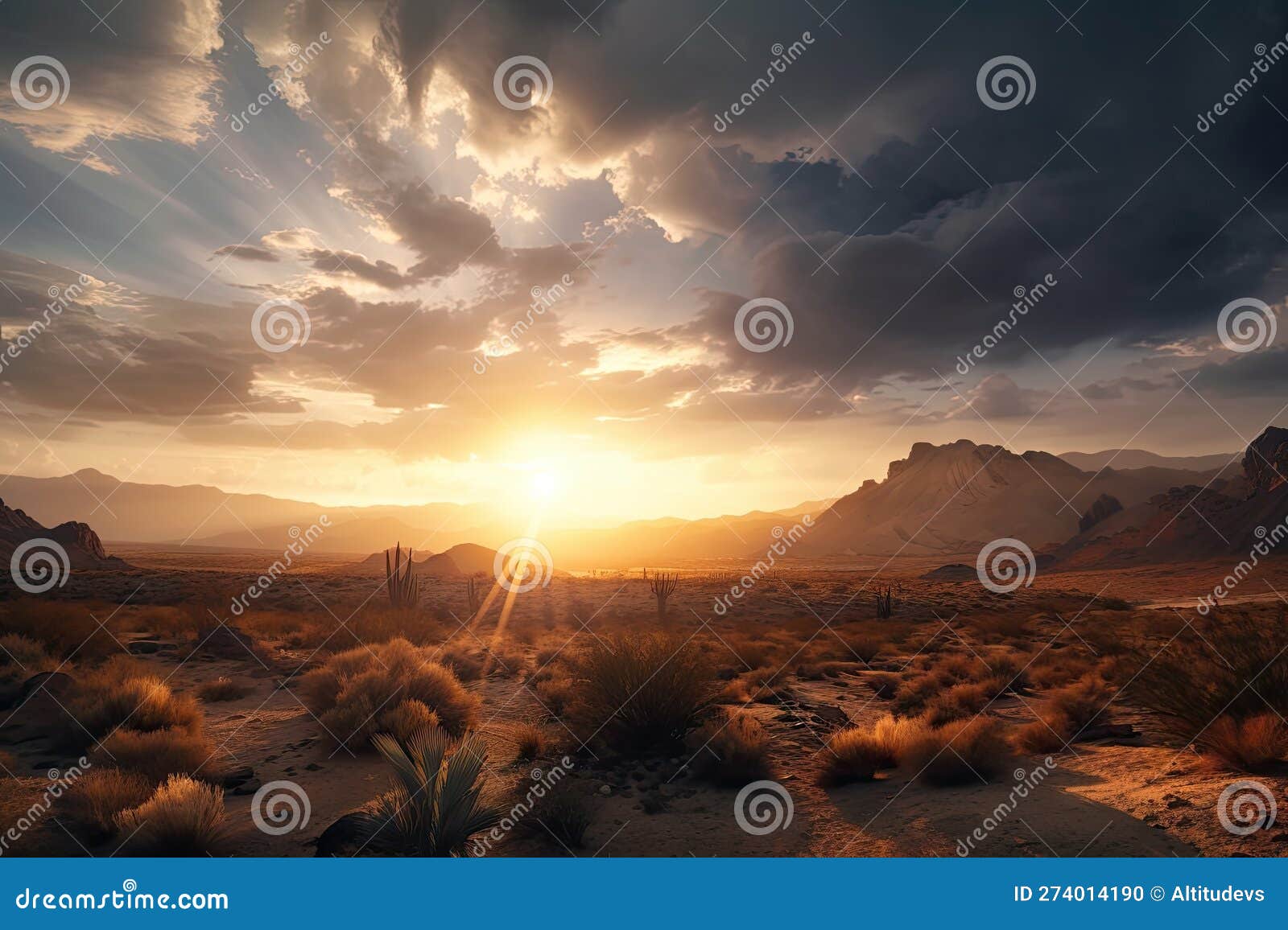 Panoramic Sunrise Over Desert Landscape, with Dramatic Clouds and Sky ...